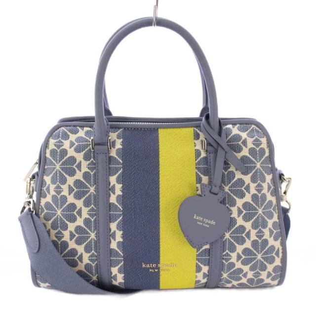 【中古】ケイトスペード スペードフラワージャカードストライプミディアムサッチェル 2WAY ボストンバッグ 水色