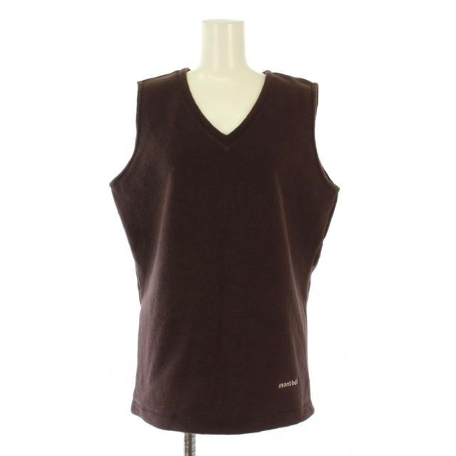 【中古】モンベル Montbell クリマプラス100 ベスト Vネック ストレッチ ロゴ 刺繍 ワンポイント XL 茶 ブラウン
