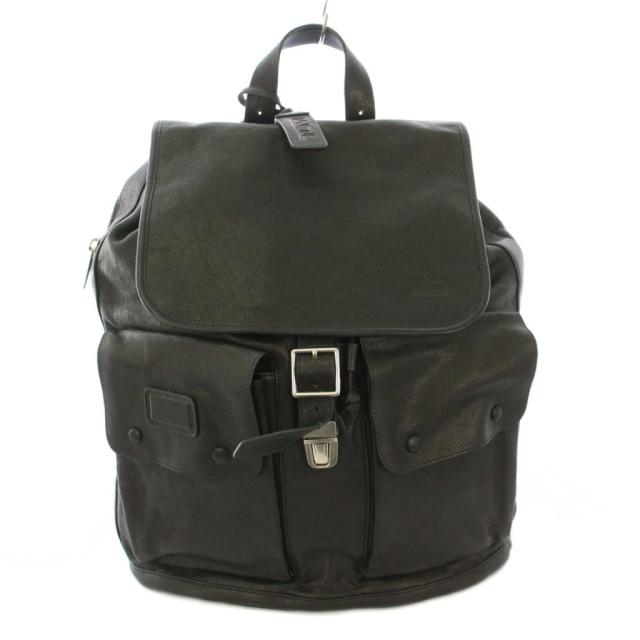 【中古】トゥミ TUMI リュックサック デイパック オールレザー ロゴチャーム ワンカラー 黒 ブラック /BB メンズ