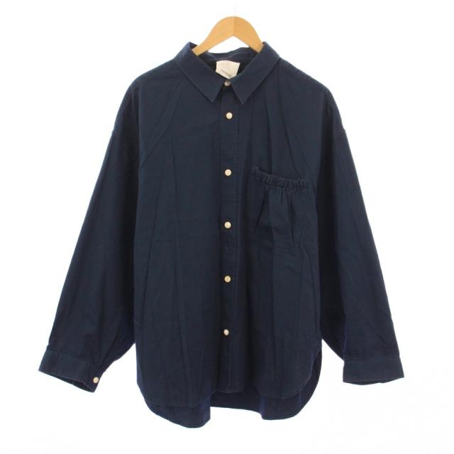 【中古】リフォメッド リストパッチワイドシャツ オックスフォード カジュアル 長袖 レギュラーカラー 無地 2 紺