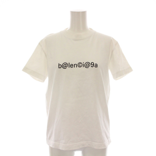 【中古】バレンシアガ BALENCIAGA Tシャツ カットソー クルーネック 半袖 M 白 ホワイト ロゴ /YM レディース