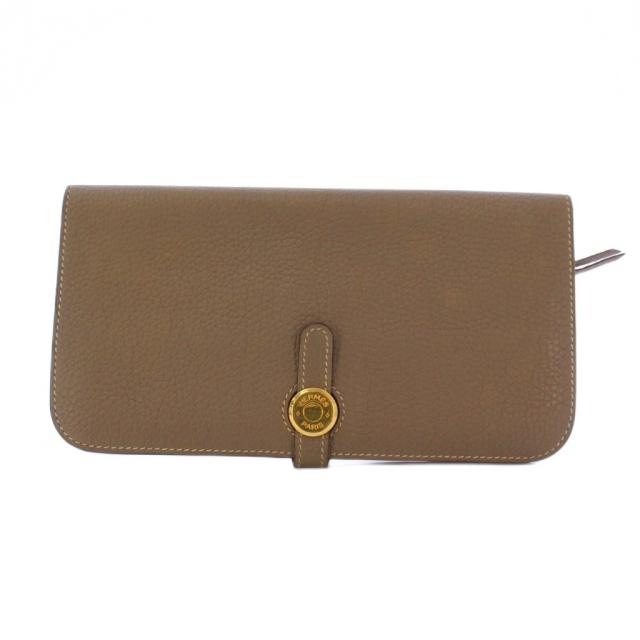 【中古】エルメス HERMES ドゴンロング 長財布 二つ折り エトゥープ □N刻印 /KH ■OH ●D レディース
