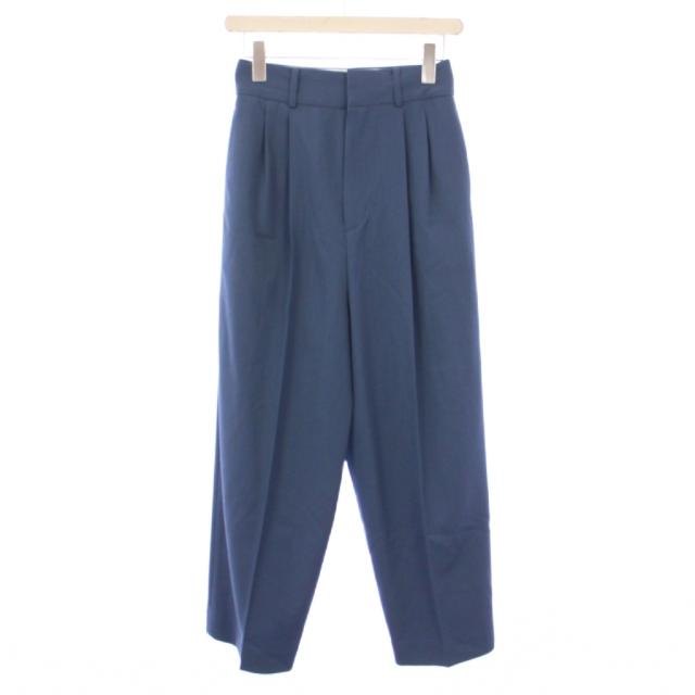 【中古】チノ CINOH WOOL TWO TUCK PANTS ウールツータックパンツ スラックス ジップフライ ワンカラー 無地 36 青