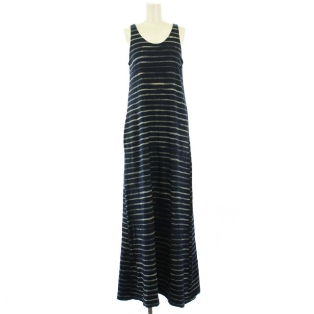【中古】パラスパレス ワンピース マキシ ロング ノースリーブ Uネック ストレッチ ボーダー柄 0 紺 ネイビー