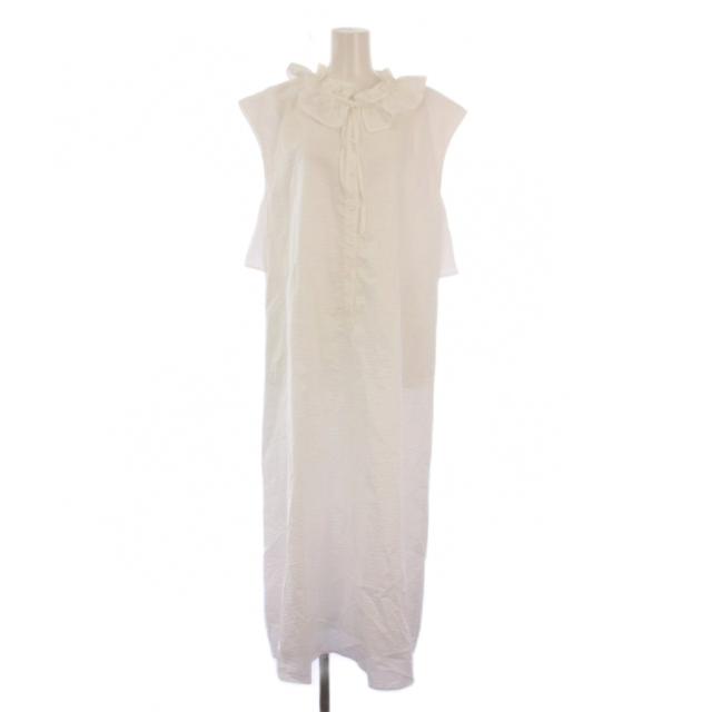 【中古】ボウエー フレンチスリーブフリルワンピース フレア ミモレ ロング ストレッチ M 白 ホワイト bb03055