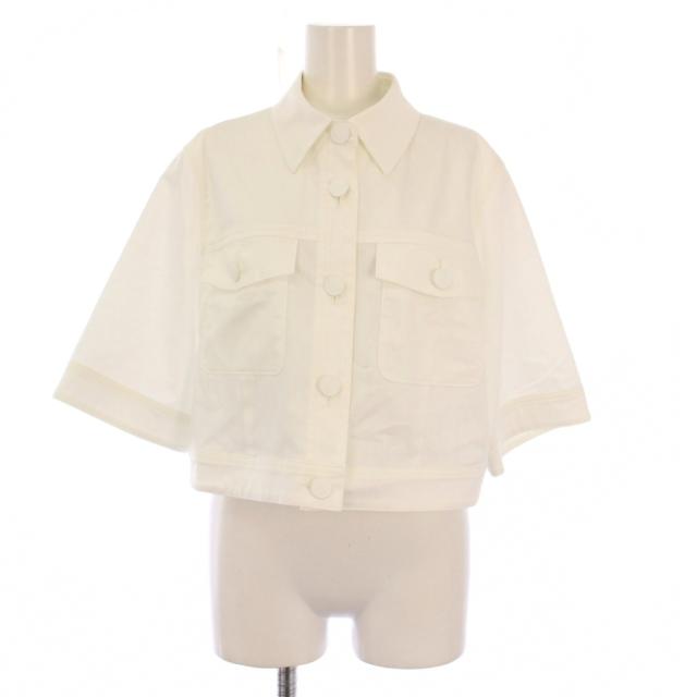 【中古】アナイ ANAYI スラブデニムライク5分袖ブルゾン ステンカラージャケット アウター ショート丈 白