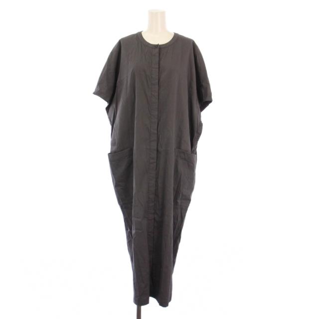 【中古】セオリーリュクス クリスプリネンポゼーヌ ワンピース マキシ ロング フレンチスリーブ 半袖 グレー