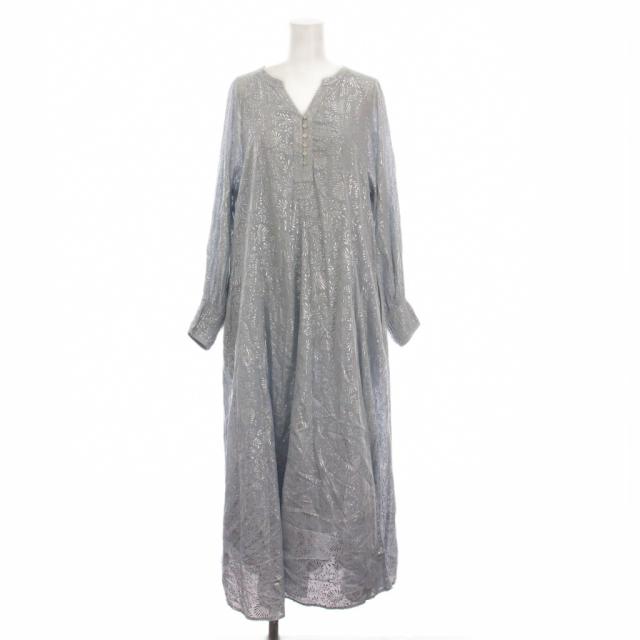 【中古】ヌキテパ 23SS コットンボイル ホイル フラワープリント パネル ドレス ワンピース 長袖 S ライトブルー