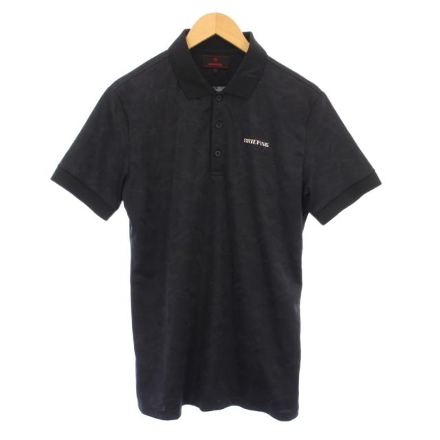 【中古】ブリーフィング ゴルフウェア ポロシャツ 半袖 レギュラーカラー ハーフボタン ストレッチ 迷彩柄 L 黒