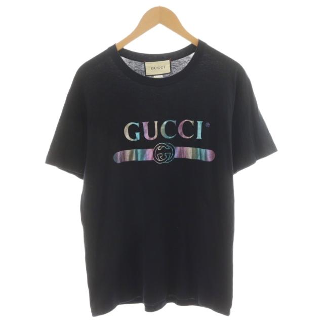 【中古】グッチ GUCCI Tシャツ カットソー 半袖 マルチカラーロゴ S 黒 ブラック 548334 XJA09 /AN53 メンズ