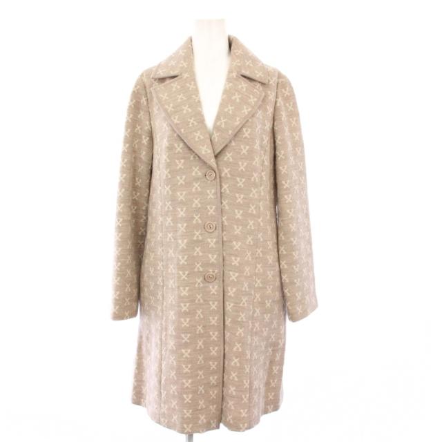 【中古】レオナール LEONARD FASHION 22AW ニットチェスターコート アウター 総柄 38 ベージュ 0387799