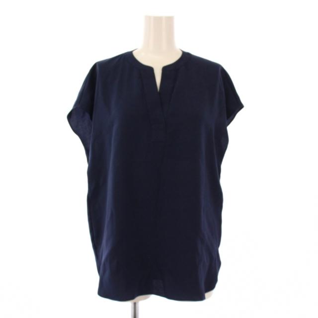 【中古】セオリー サテングレープイージーポップオーバー シャツ ブラウス プルオーバー 半袖 フレンチスリーブ 紺