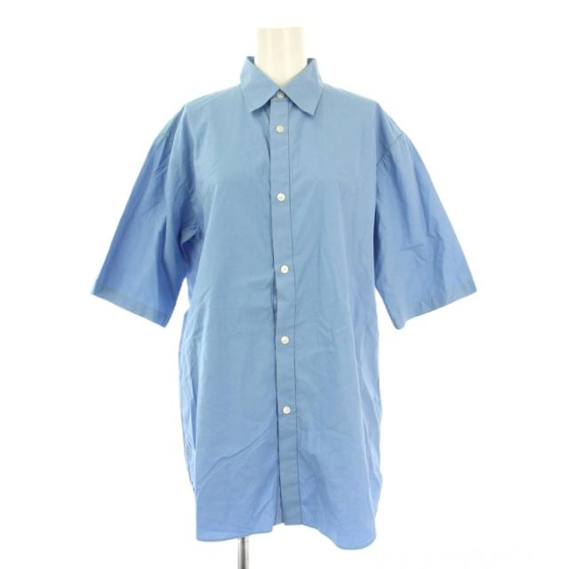 【中古】オーラリー ウォッシュ加工フィンクスツイルハーフスリーブシャツ ブラウス 半袖 レギュラーカラー 水色