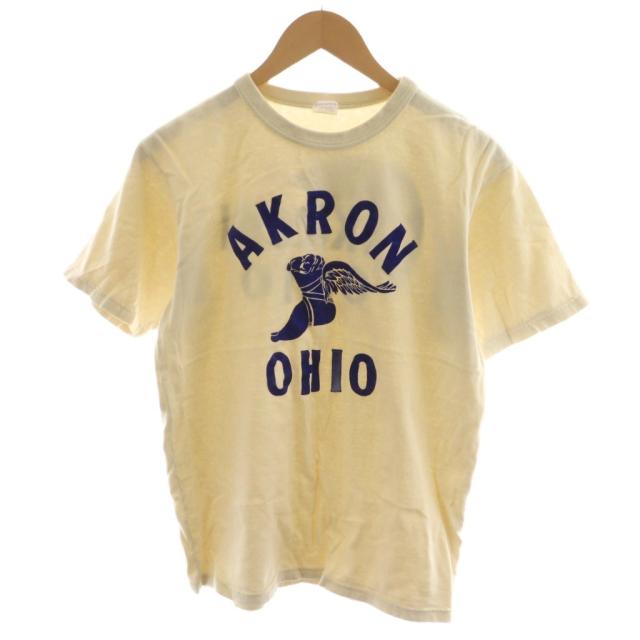 【中古】パワーウェア POWER WEAR Tシャツ カットソー 半袖 ロゴ M アイボリー 青 ブルー /AN37 メンズ