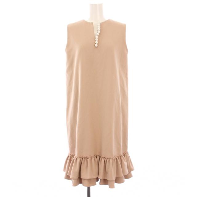 【中古】ヨーコチャン YOKO CHAN ノースリーブワンピース ひざ丈 フリル パール装飾 36 ベージュ YCD-221-755