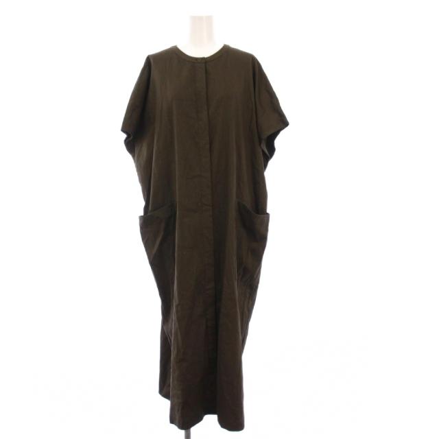 【中古】セオリーリュクス 23SS CRISP LINEN POZENE シャツワンピース ノースリーブ ロング 38 カーキ 3205501