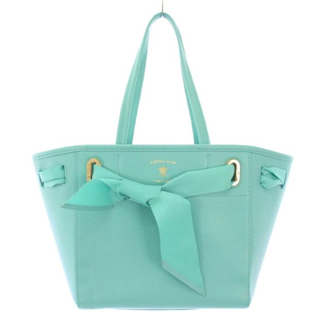 【中古】エーディーエムジェイ A.D.M.J. ハンドバッグ レザー リボン ロゴ 水色 ライトブルー /BB レディース