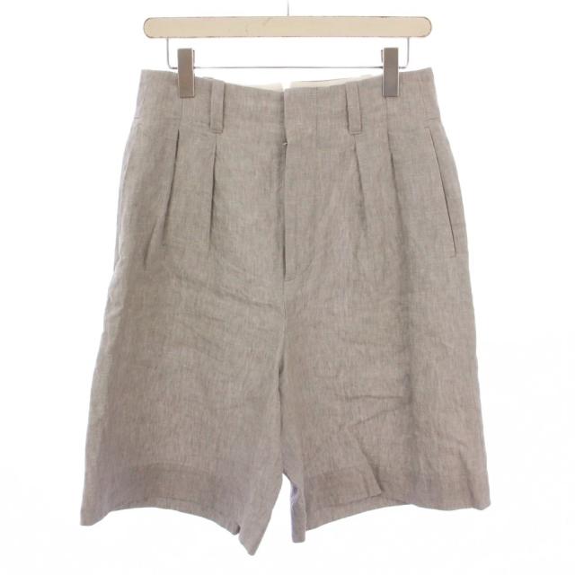 【中古】マーガレットハウエル YARN DYED LINEN TROUSERS ショートパンツ ハーフパンツ タック 麻 リネン グレー