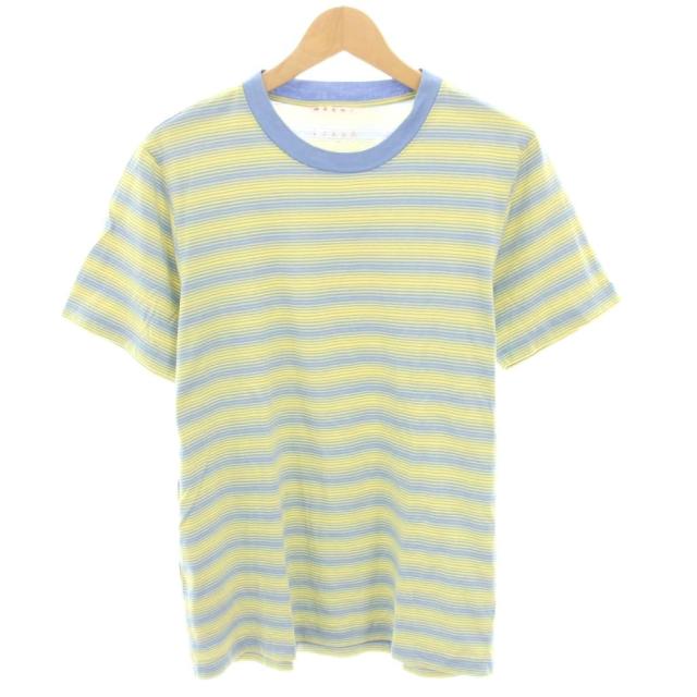 【中古】マルニ MARNI Tシャツ カットソー クルーネック 半袖 マルチボーダー柄 46 水色 黄 HUMU0151EX メンズ
