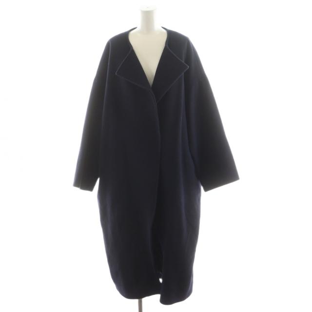 【中古】エーピーストゥディオ AP STUDIO ノーカラーコート ロング丈 ウール アウター 紺 ネイビー 18020586312030