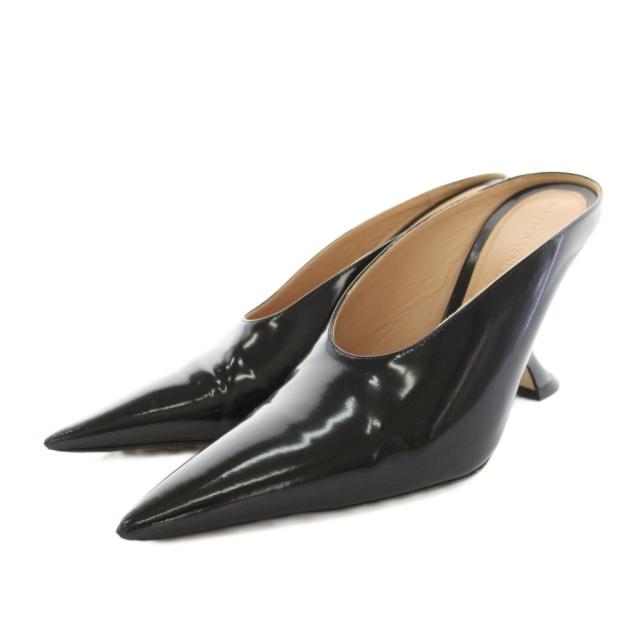 【中古】ボッテガヴェネタ ROCKET PUMP ミュール ポインテッドトゥ ハイヒール エナメル 37 黒 ブラック レディース