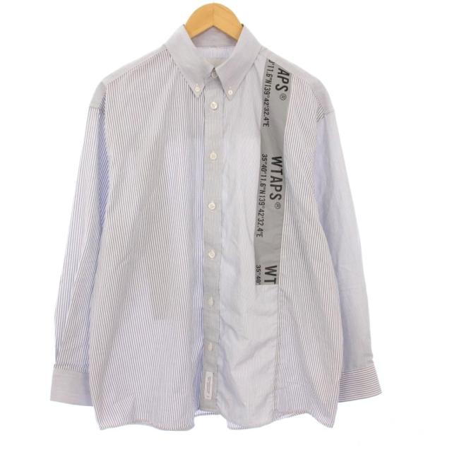 【中古】ダブルタップス 24SS BD 01 /LS / CTPL. BROADCLOTH. ボタンダウンシャツ 長袖 ストライプ ロゴ 1 グレー