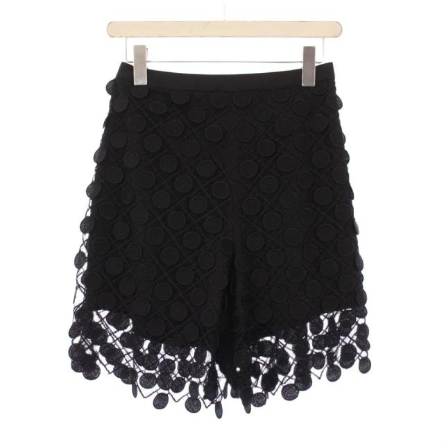 【中古】未使用品 シーニュ cygne Sylvan レースショートパンツ ドットモチーフ 編み込み 1 黒 ブラック タグ付き