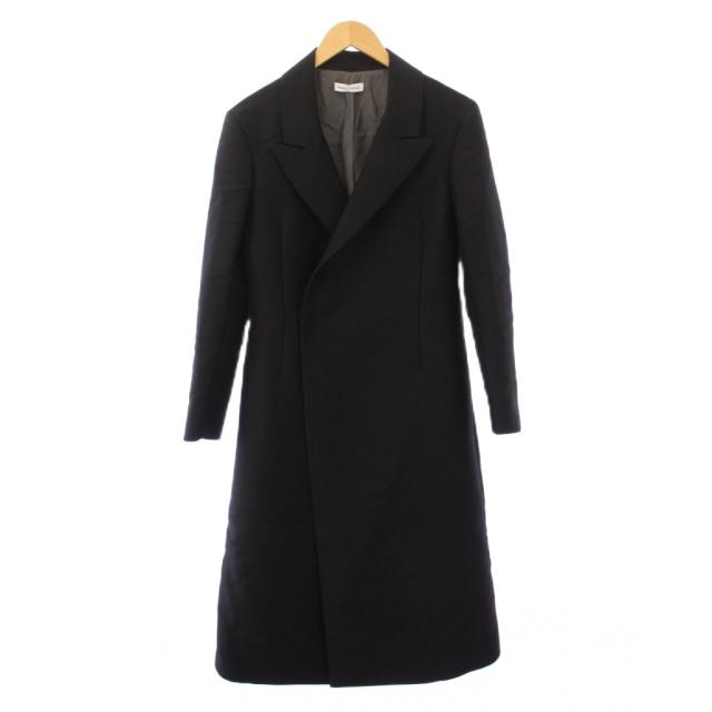 【中古】マディソンブルー MADISONBLUE チェスターコート アウター ロング丈 ウール シルク 無地 ワンカラー XS 黒