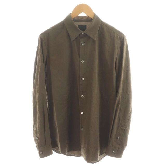 【中古】ヤマウチ 山内 塩縮加工コットンリネン シャツ 長袖 麻 3 カーキ YC41 /AN9 メンズ