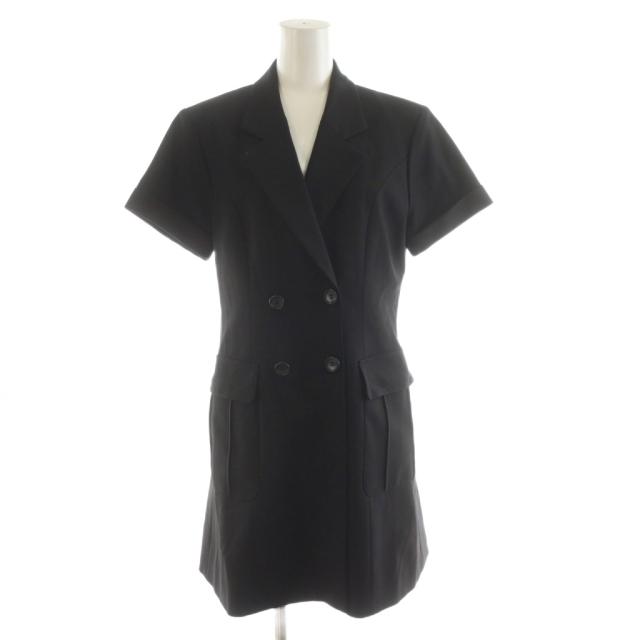 【中古】ボーダーズアットバルコニー 24SS OPEN COLLAR DRESS ワンピース ひざ丈 半袖 ダブル オープンカラー 36 黒
