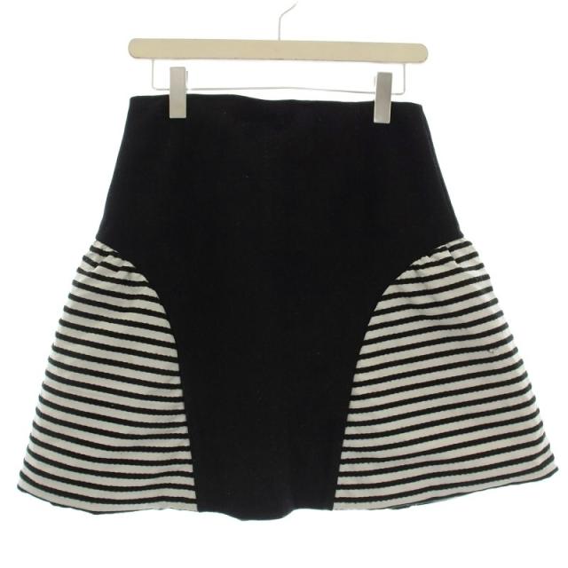 【中古】ボーダーズアットバルコニー BORDERS at BALCONY ウール カシミヤ混 ボーダー フレアスカート 38 黒 白
