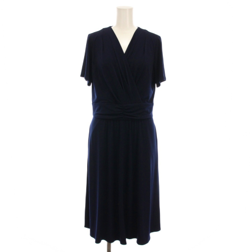 【中古】ケイミー kay me マリリンワンピース ひざ丈 カシュクール 半袖 9 紺 ネイビー OALG4187 /YM レディース