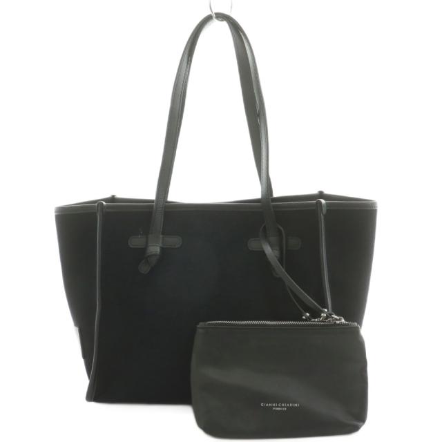【中古】ジャンニキャリーニ GIANNI CHIARINI トートバッグ ハンドバッグ ショルダーバッグ ポーチ付き キャンバス 黒