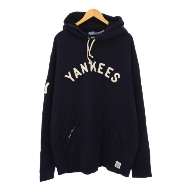 【中古】ポロ ラルフローレン POLO RALPH LAUREN yankees ヤンキース プルオーバーパーカー スウェット 長袖 XXL 紺