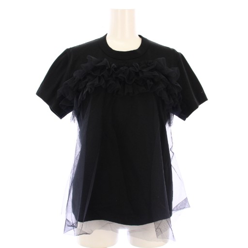 【中古】ノワールケイニノミヤ AD2024 Tシャツ カットソー 半袖 レース フリル S 黒 3N-T018 レディース