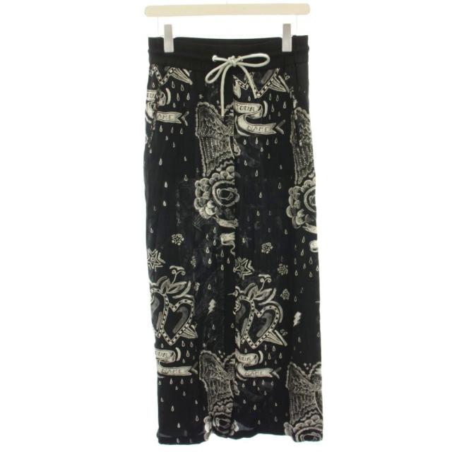 【中古】ディーゼル DIESEL タイトスカート ミモレ ロング 総柄 プリント シアー 切替 サイドスリット XS 黒