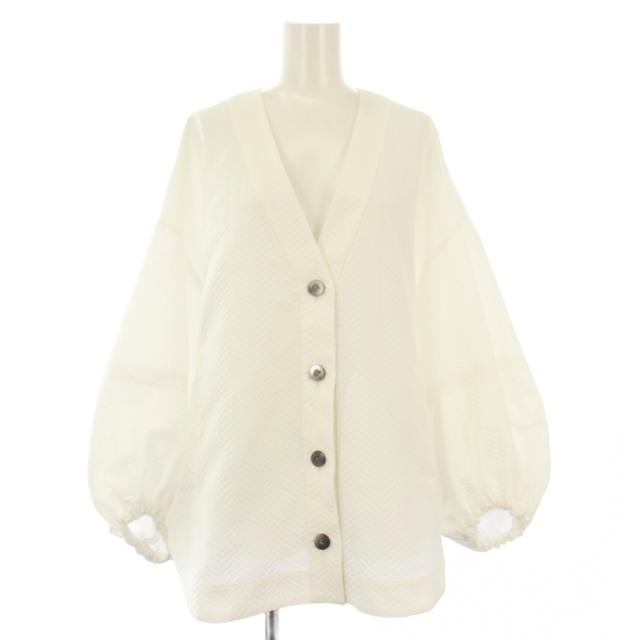 【中古】ル フィル ヘリンボーン ジャガードジャケット カーディガン 長袖 0 白 ホワイト 534-3150203 レディース