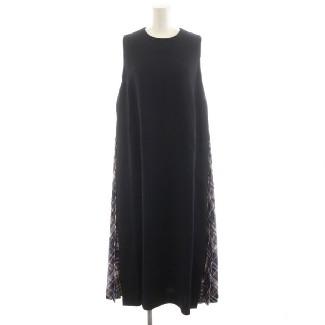 【中古】エズミ EZUMi ワンピース ロング ノースリーブ プリーツ切替 チェック柄 S ピンク 紺 ネイビー