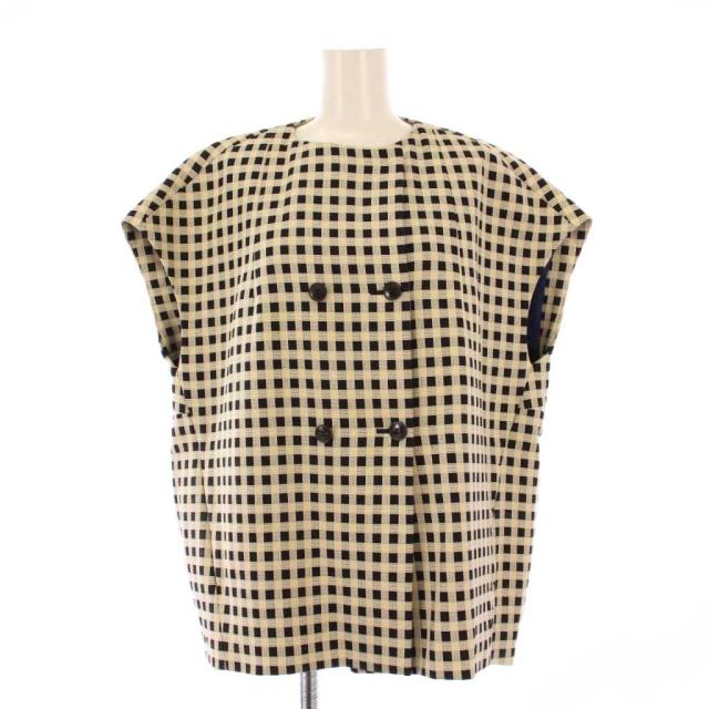 【中古】トゥモローランドコレクション コットンドビーシェパードチェックジレジャケット ベージュ 黒