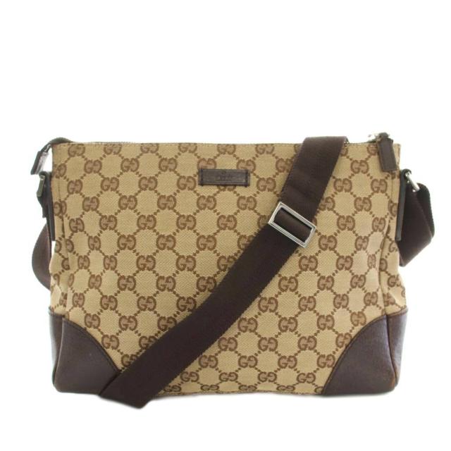 【中古】グッチ GUCCI ショルダーバッグ キャンバス GG柄 レザー ベージュ 茶 ブラウン 114273 /YT ■OH レディース