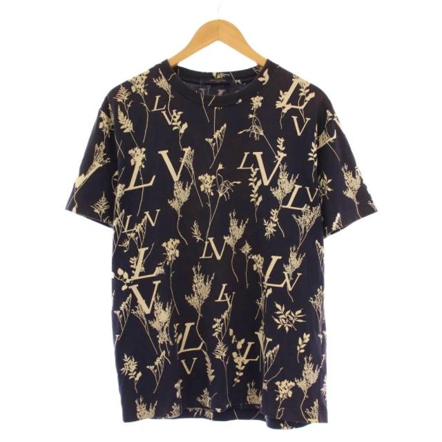 【中古】ルイヴィトン LVリーフディスチャージ Tシャツ 半袖 クルーネック ストレッチ バイカラー ロゴ 総柄 M 紺