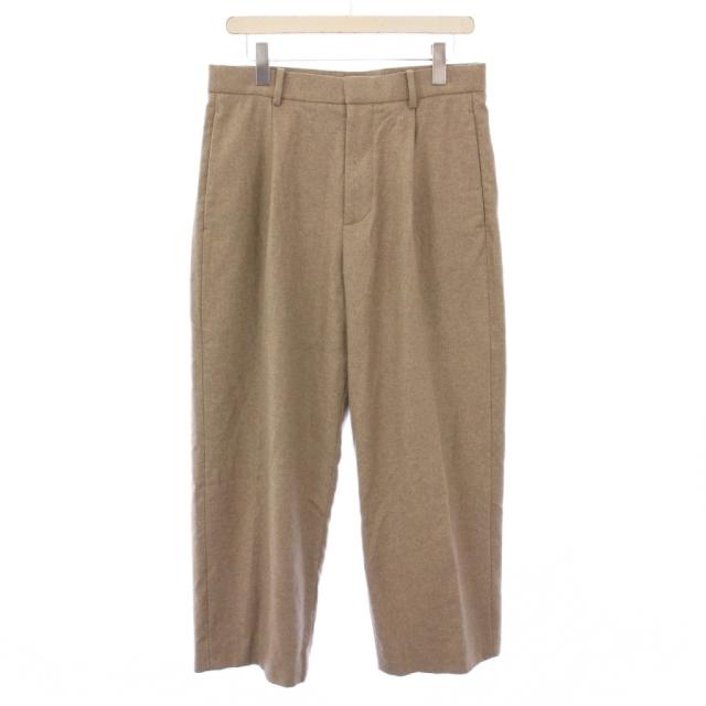 【中古】エイトン メリノカレッジフランネルワイドパンツ スラックス ジップフライ タック ウール 4 ベージュ