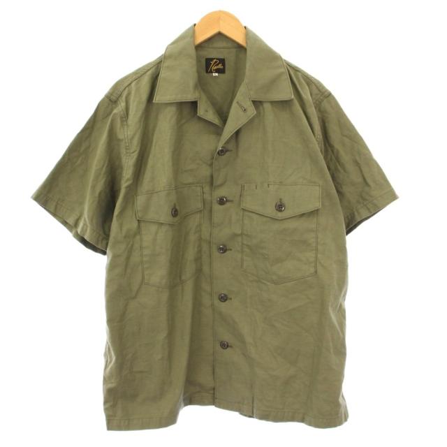 【中古】ニードルス ニードルズ ショートスリーブフォアティーグシャツ カジュアル 半袖 レギュラーカラー L カーキ