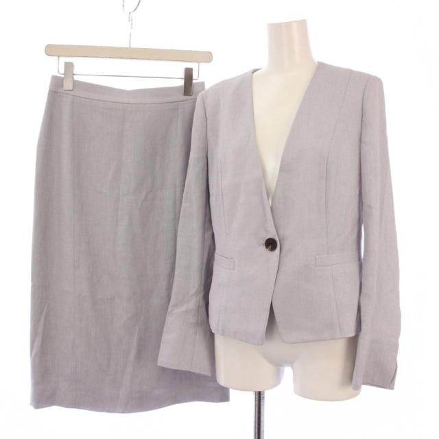 【中古】エポカ EPOCA スーツ スラブストレッチ ノーカラージャケット タイトスカート ひざ丈 40 グレー レディース