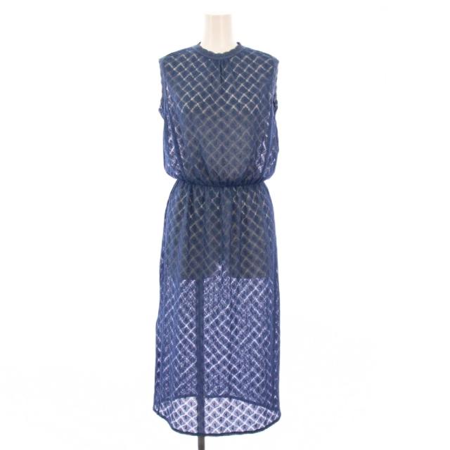 【中古】アナイ ANAYI バルファスジャージーリブワンピース タイト ミモレ ロング ノースリーブ クルーネック 38 青