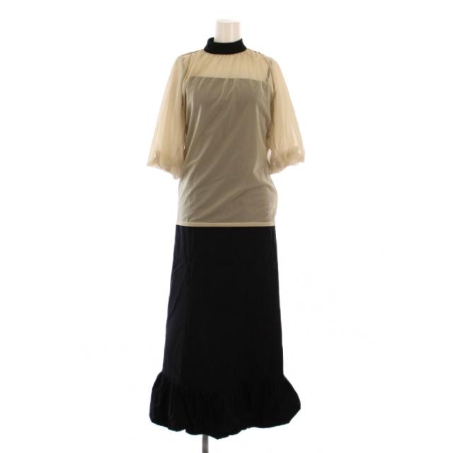 【中古】未使用品 アメリヴィンテージ LAYERED BALLOON HEM DRESS ワンピース ブラウス S 黒 ベージュ レディース