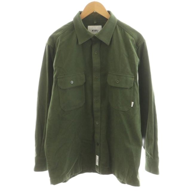 【中古】ダブルタップス WTAPS ミリタリーフランネルシャツ ロゴ コットン 3 カーキ 202WVDT-SHM03 /AN18 メンズ