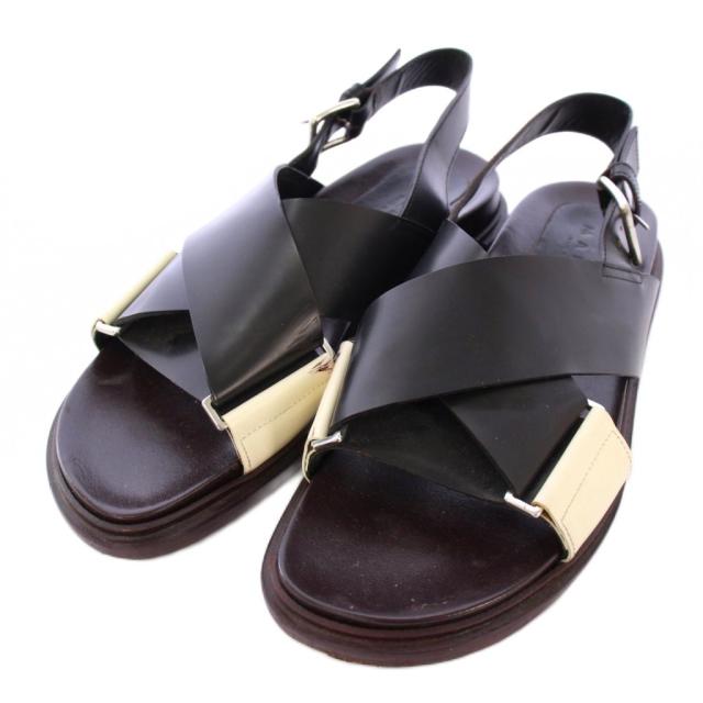 【中古】マルニ MARNI FUSSBETT サンダル レザー ストラップ ベルト 40 黒 茶 /TK レディース