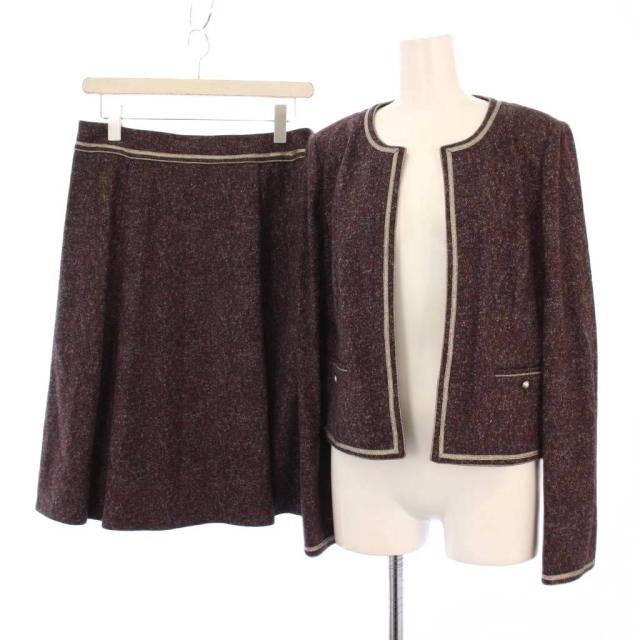 【中古】レリアン Leilian NEMIKA セットアップ ノーカラージャケット スカート ひざ丈 11 ボルドー /TK レディース