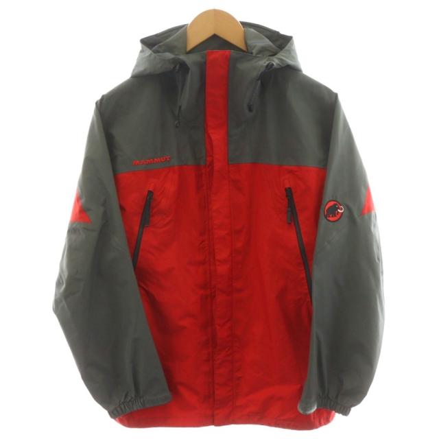 【中古】マムート MAMMUT ゴアテックスMGBレインスーツ マウンテンパーカー ロゴ ジップアップ S グレー 赤
